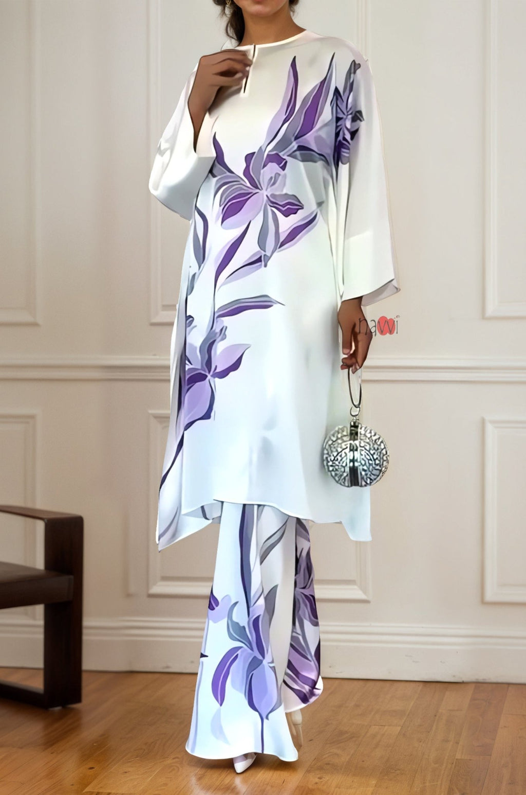 Lavender Grace Satin Floral Co-ord Set – Navvi.in