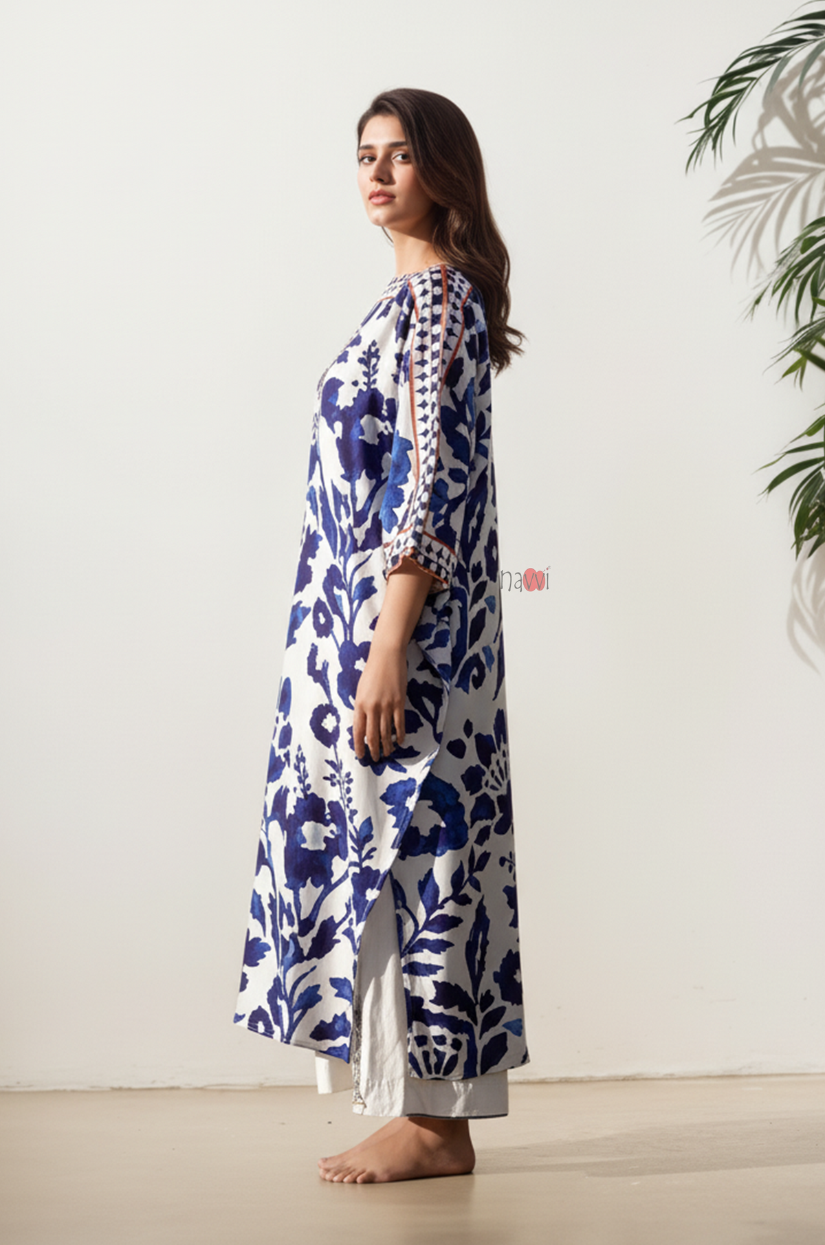 Indigo Floral Print Straight Kurta Dress – Navvi.in