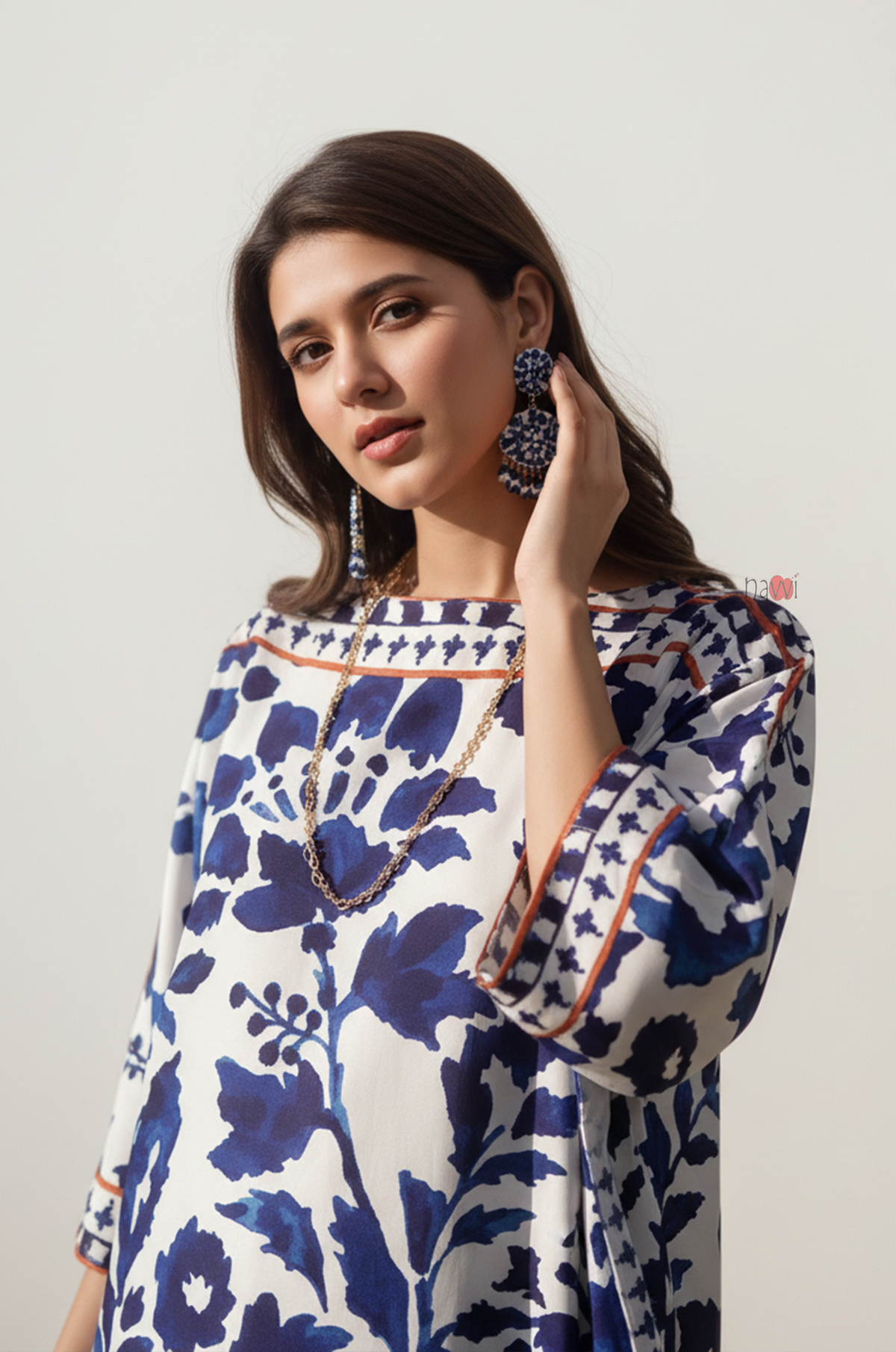 Indigo Floral Print Straight Kurta Dress – Navvi.in